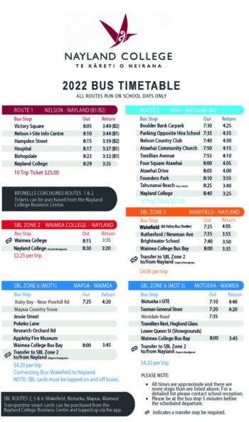 Bus Timetables for Nayland Cllege Students