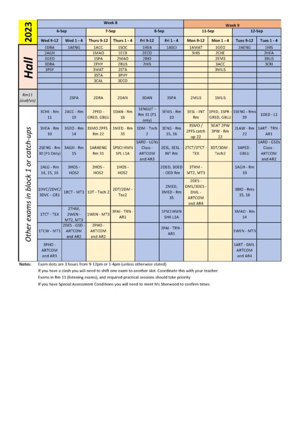 Exam Timetable for Nayland College Students