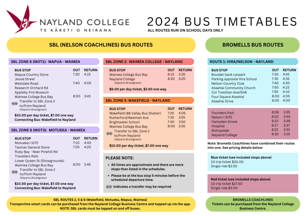 Bus Timetables for Nayland Cllege Students