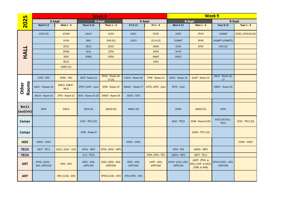 Exam Timetable for Nayland College Students
